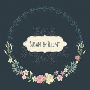 Vintage Wedding Invitation Floral Wreath Clipart Collection: Rose ...