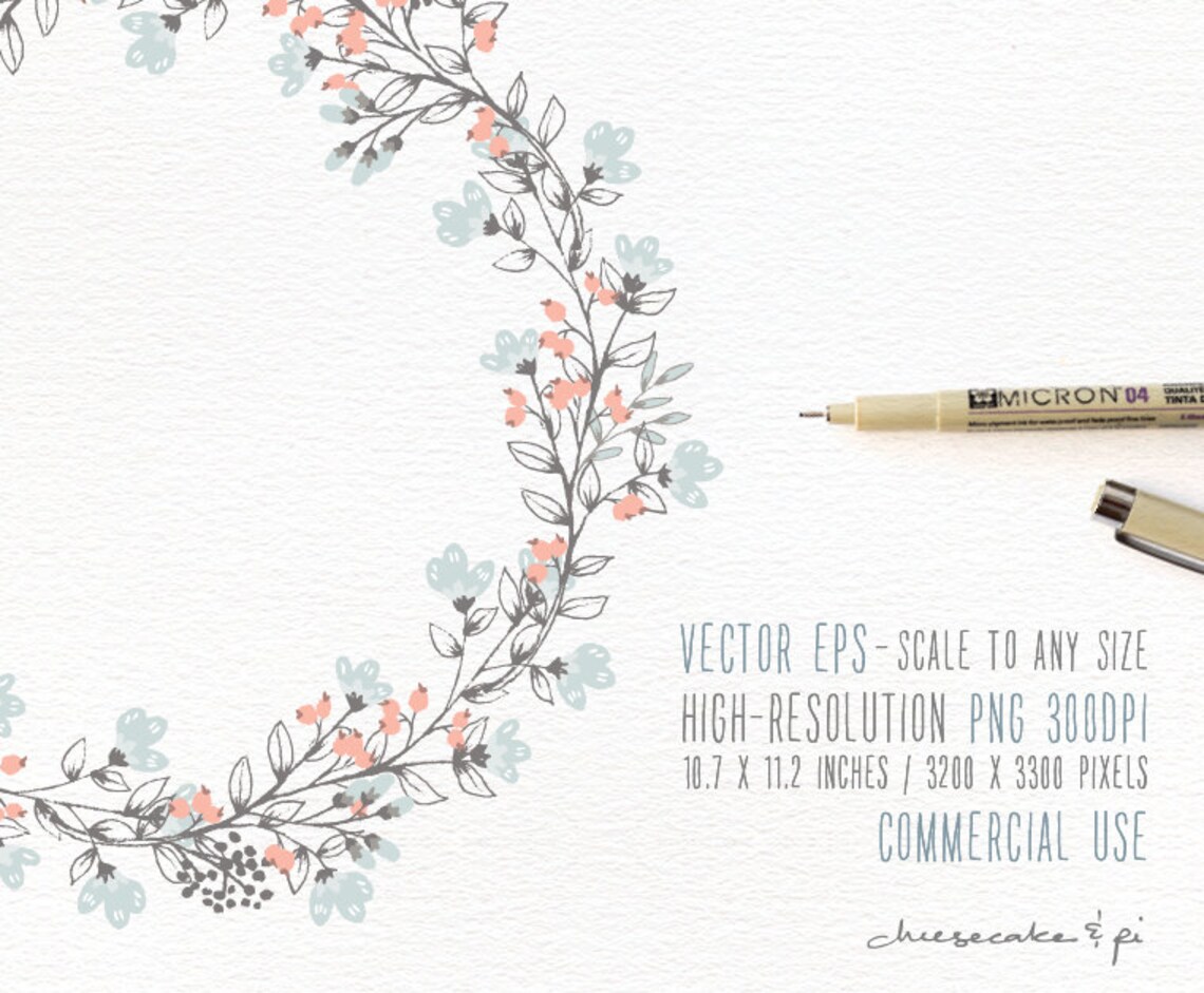 Floral Wreath: Hand Drawn Floral Wreath Clipart / Wedding | Etsy