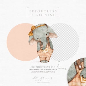 Watercolor Baby Elephant Clipart: Girl Nursery Art (PNG) - Etsy