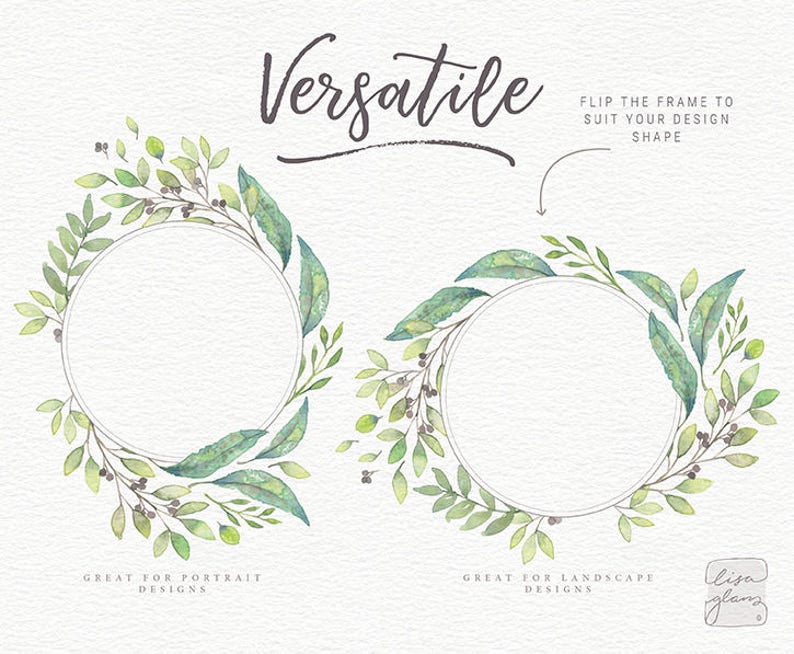 Watercolor Floral Frame: Hand Painted Leaf Wreath Clipart / - Etsy