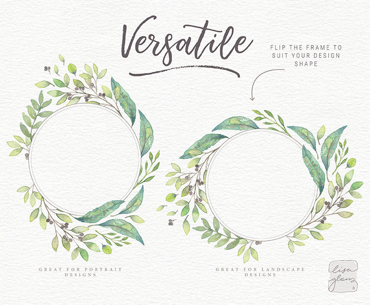 Watercolor Floral Frame: Hand Painted Leaf Wreath Clipart / | Etsy