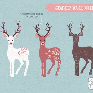 Winter Clipart: Whimsical Deer Clipart / White Christmas Graphics / PNG ...