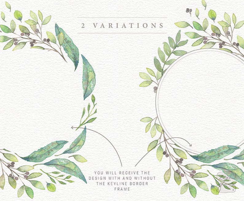 Watercolor Floral Frame: Hand Painted Leaf Wreath Clipart / - Etsy