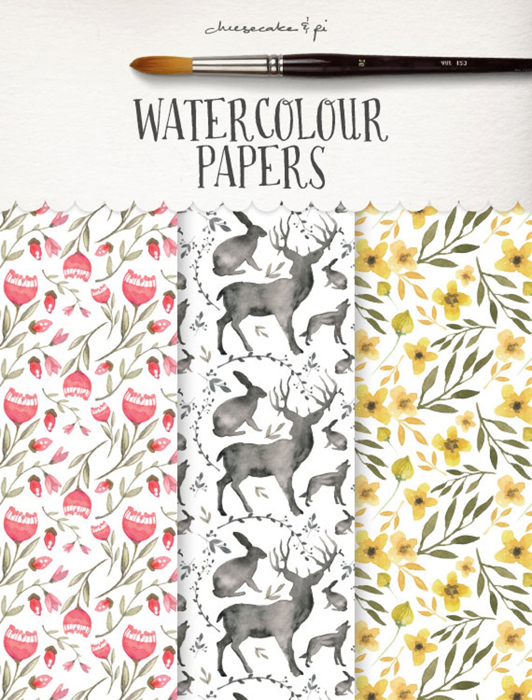 Woodland Watercolor Digital Paper Featuring Animals and Flowers ...