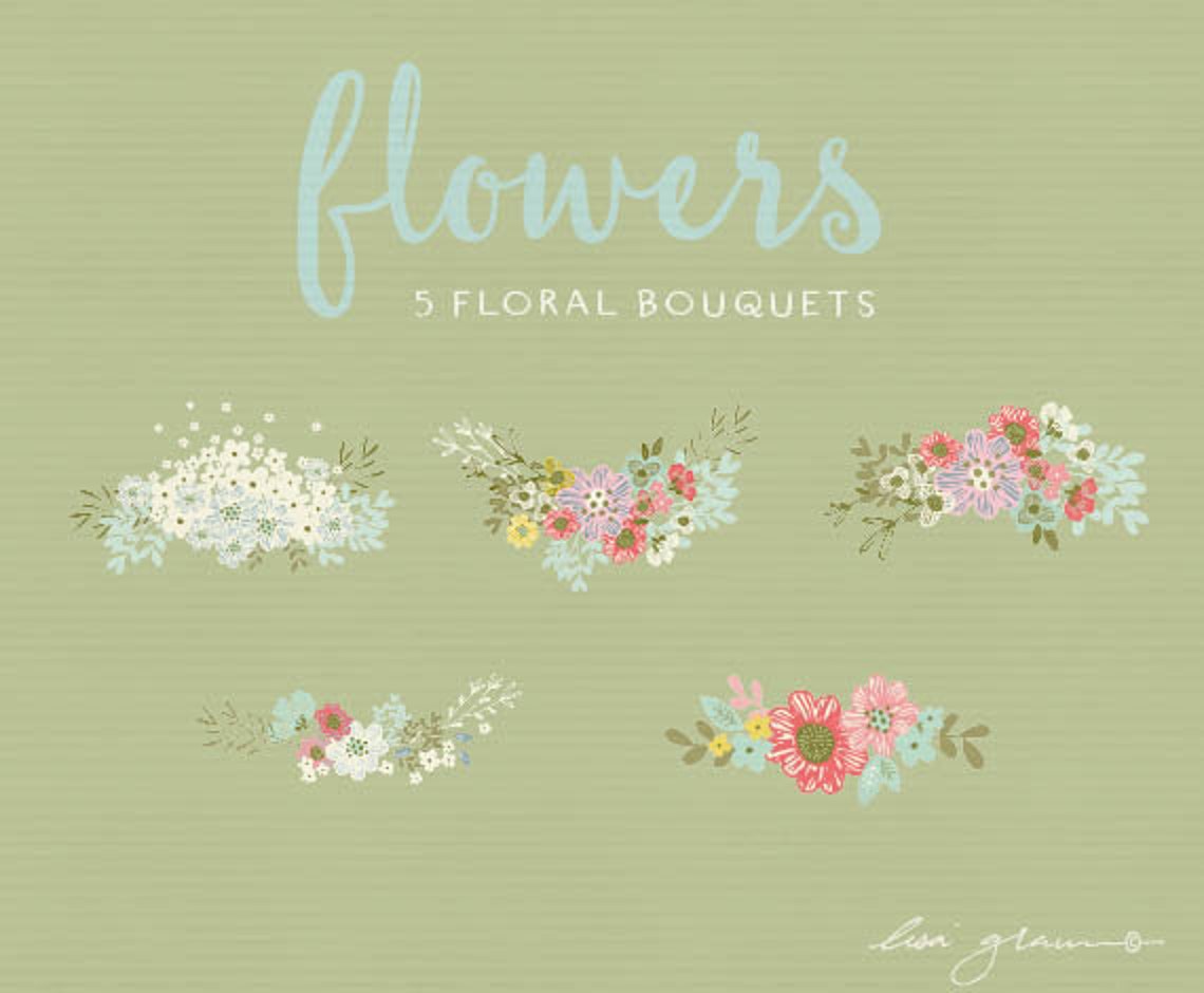 Cute Spring Flower Clipart Set: Bouquet Clip Art Teacup | Etsy