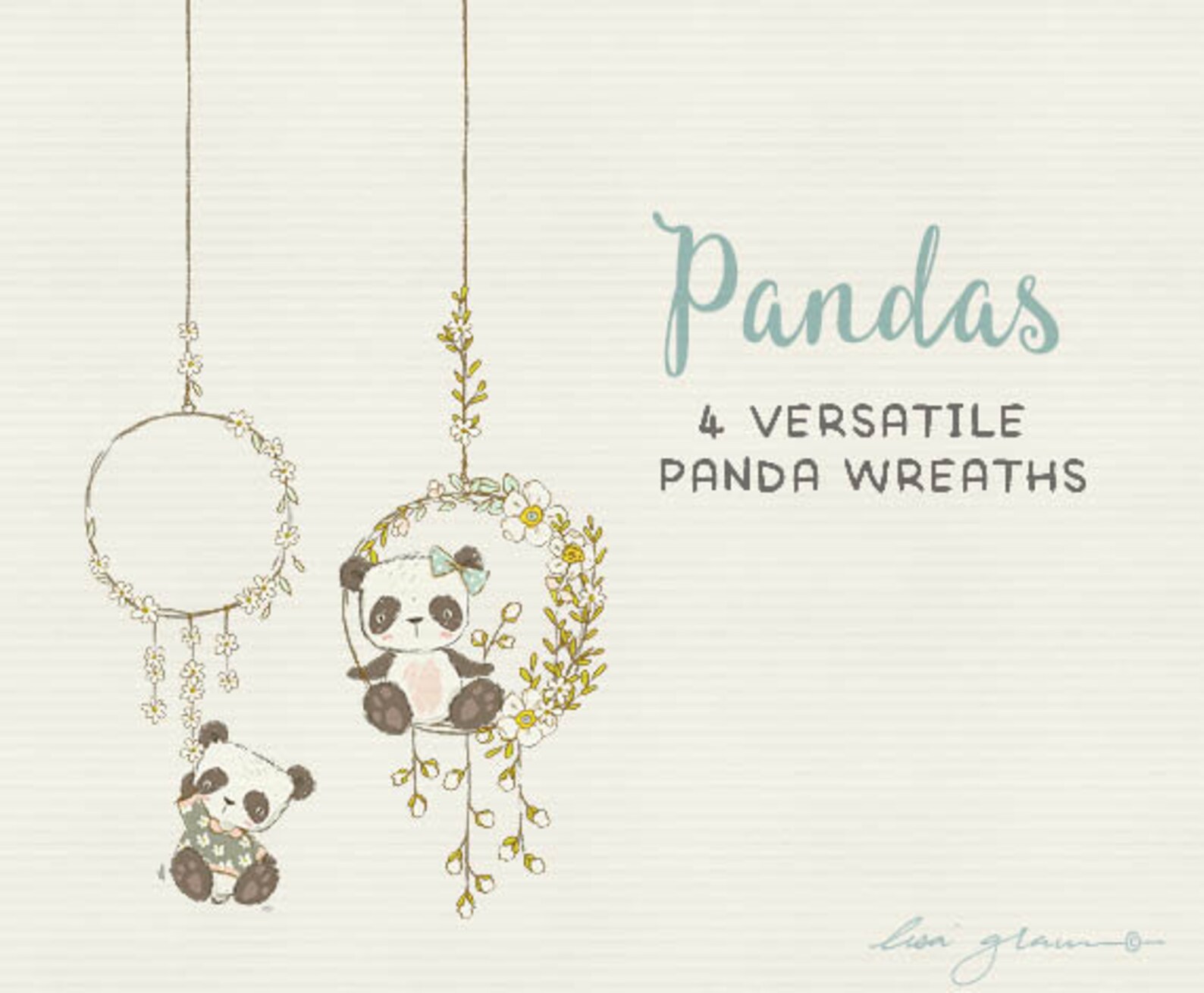 Spring Pandas Clipart Set: Panda Bear Clip Art Sweet Clipart | Etsy