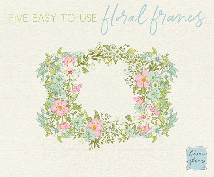 Spring Floral Frames Clipart Set: Hand Drawn Floral Frames - Etsy