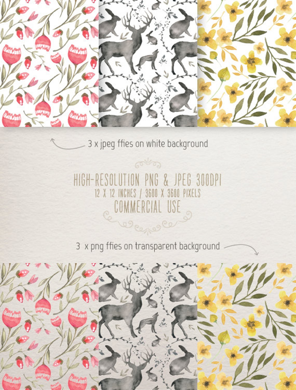 Woodland Watercolor Digital Paper Featuring Animals and | Etsy