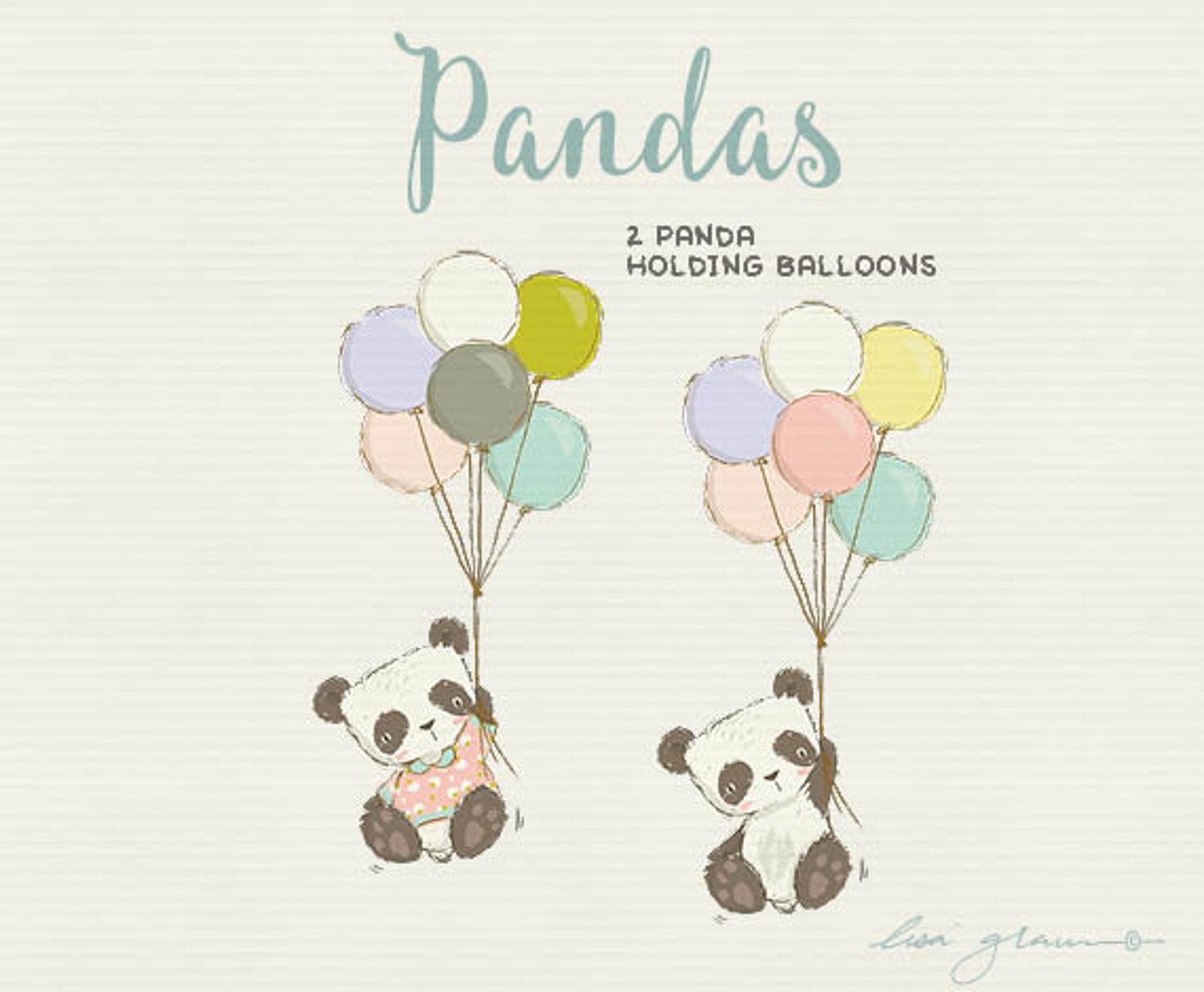 Spring Pandas Clipart Set: Panda Bear Clip Art Sweet Clipart | Etsy
