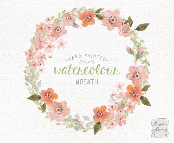 Clip Art & Image Files Papercraft Watercolor floral wreath Pink flowers ...