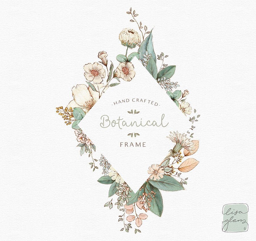 Botanical Leaves and Flower Diamond Shape Floral Frame: Leaf | Etsy