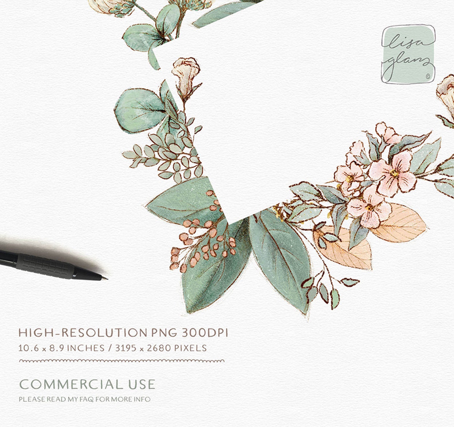 Green Leafy Botanical Rectangle Shape Floral Frame: Logo Leaf - Etsy