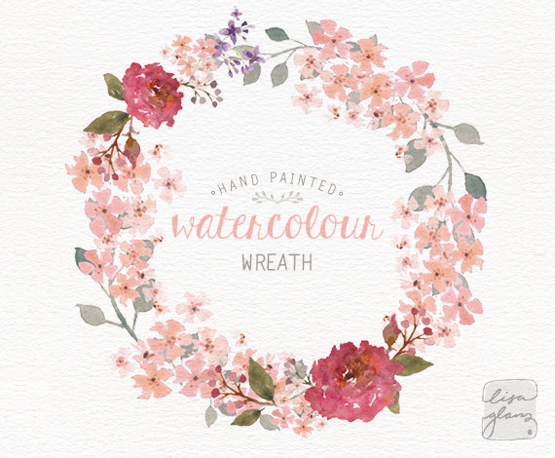 Hand Painted Floral Watercolor Wreath Clipart: Crimson Blossom (PNG) - Etsy
