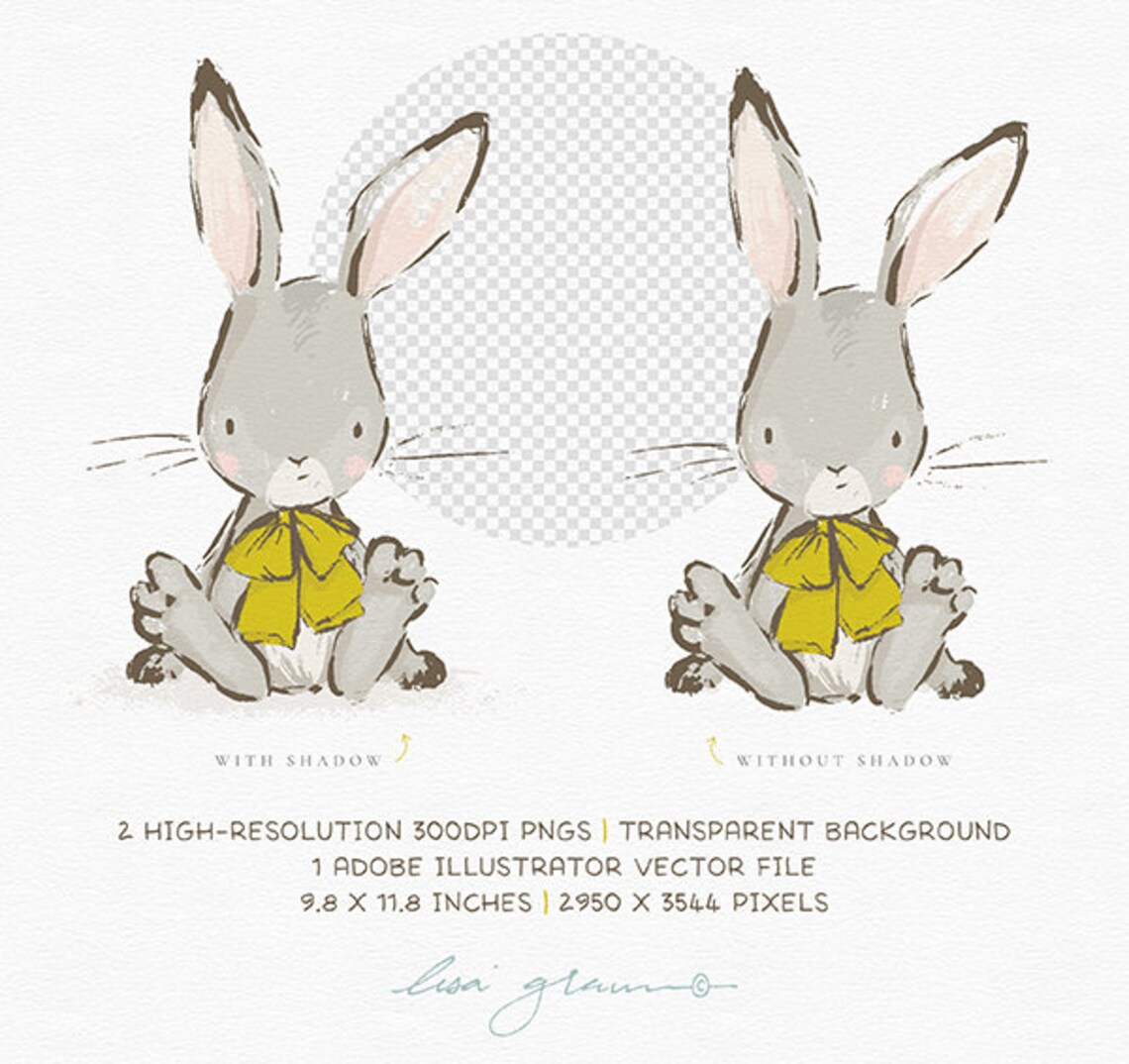 Cute Baby Bunny Illustration With Bow: Sweet Painted Rabbit / - Etsy