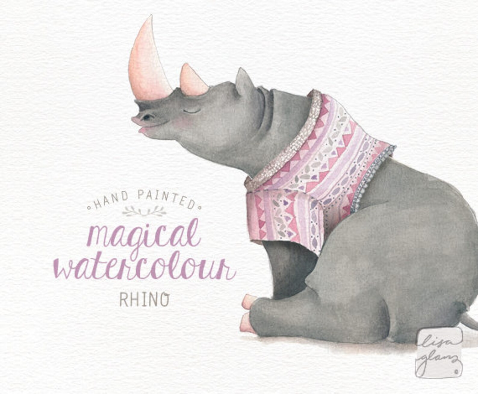 Watercolor Rhino: Animal Clipart / Safari Print / Whimsical | Etsy
