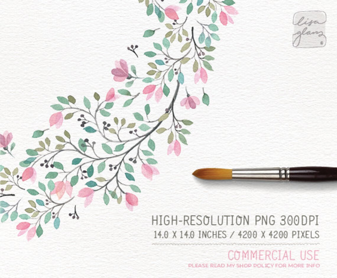 Watercolor Wreath: Hand Painted Floral Wreath Clipart / - Etsy