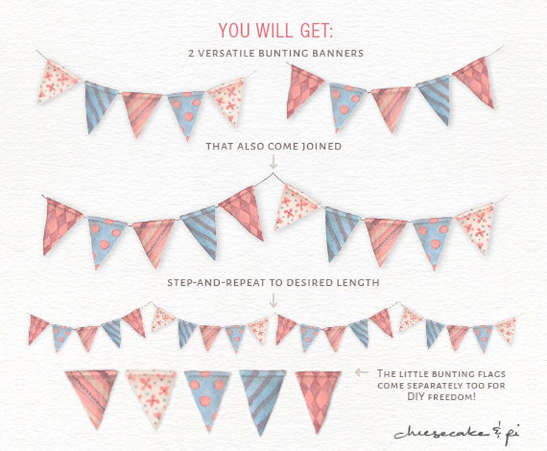 Watercolor Bunting Clipart: Painted Whimsical Bunting Banner / - Etsy ...