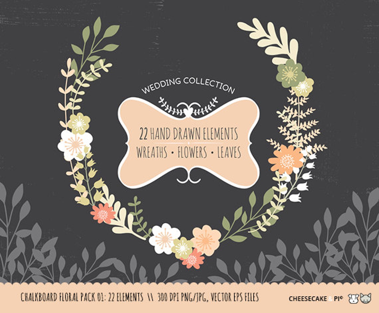 Chalkboard Wedding Clip Art Collection: Hand Drawn Floral Wreath ...
