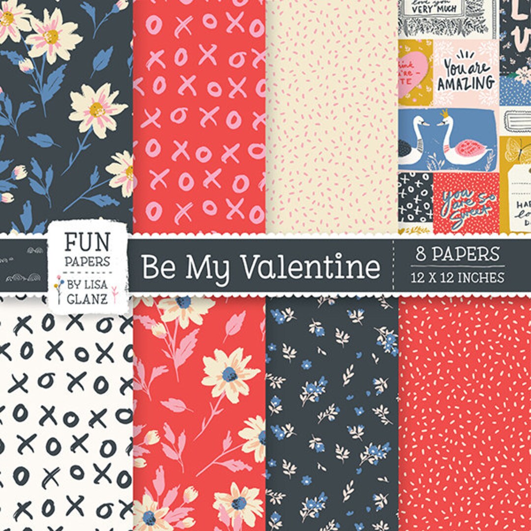 Modern Valentine Paper Printable, Digital Download Papers in 12x12 ...