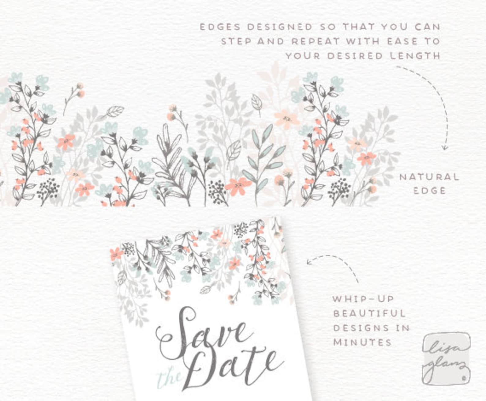 Floral Border & Bouquet: Rustic Hand Drawn Floral Clipart / - Etsy