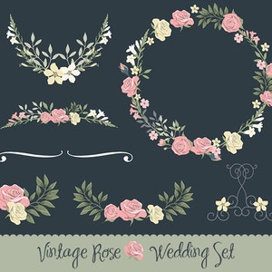 Vintage Wedding Invitation Floral Wreath Clipart Collection: Rose ...