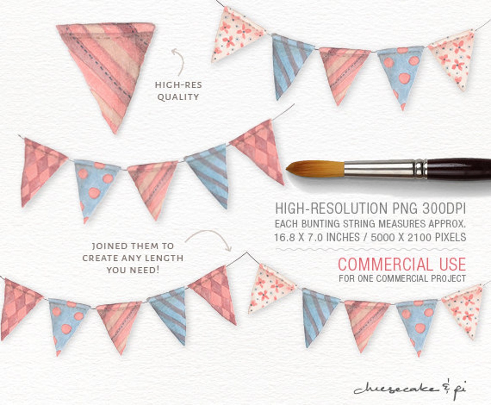 Watercolor Bunting Clipart: Painted Whimsical Bunting Banner / - Etsy