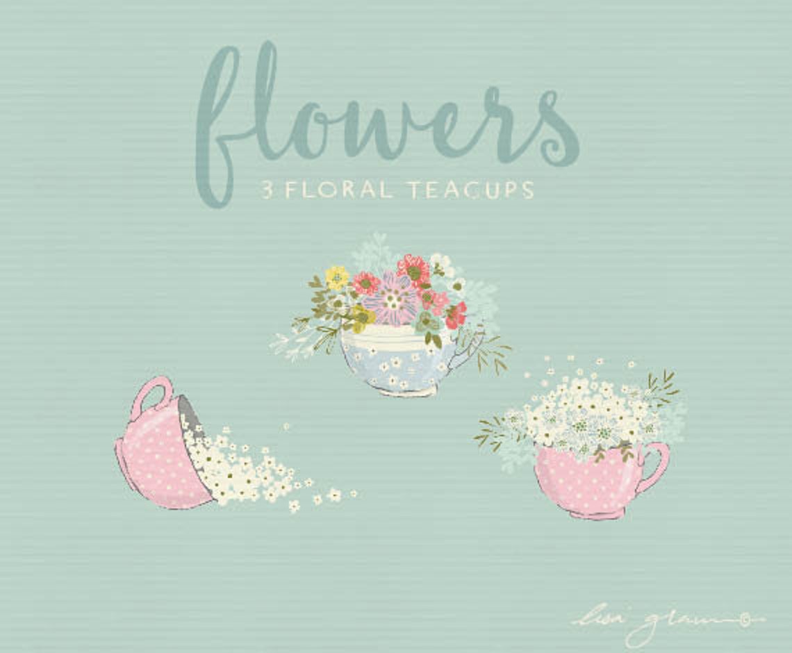 Cute Spring Flower Clipart Set: Bouquet Clip Art Teacup | Etsy