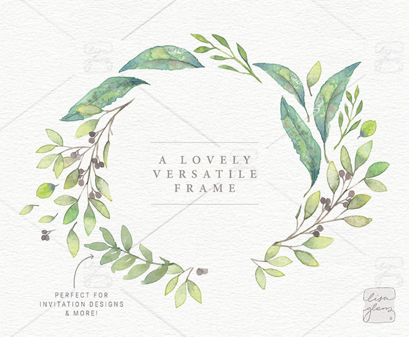 Watercolor Floral Frame: Hand Painted Leaf Wreath Clipart / - Etsy