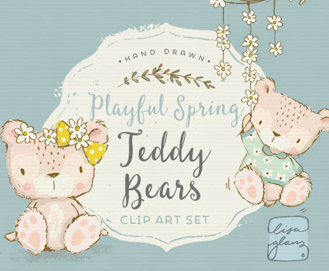 Spring Teddy Bear Clipart Set: Hand-drawn PNG Files (commercial Use) - Etsy