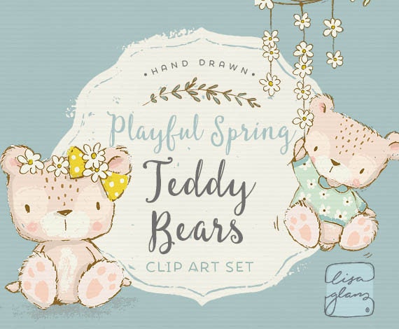 Spring teddy bear clipart set: bear clip art sweet clipart | Etsy