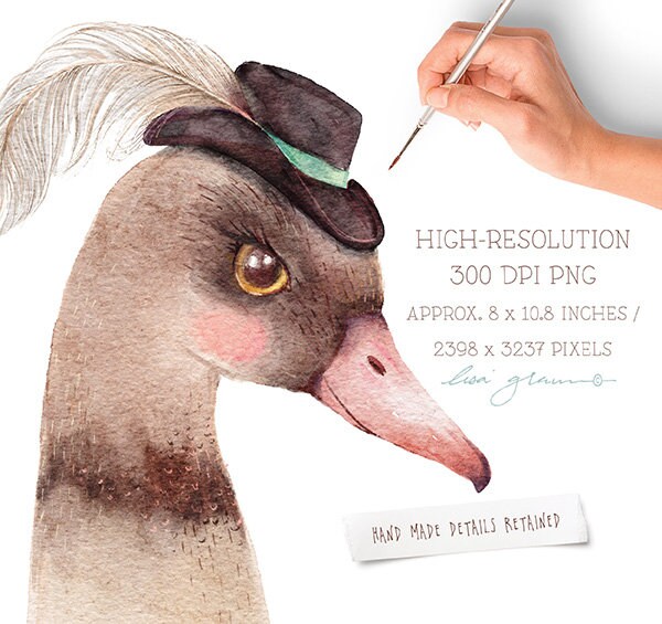 Watercolor Woodland Goose: Hand Painted Clipart of Beautiful | Etsy