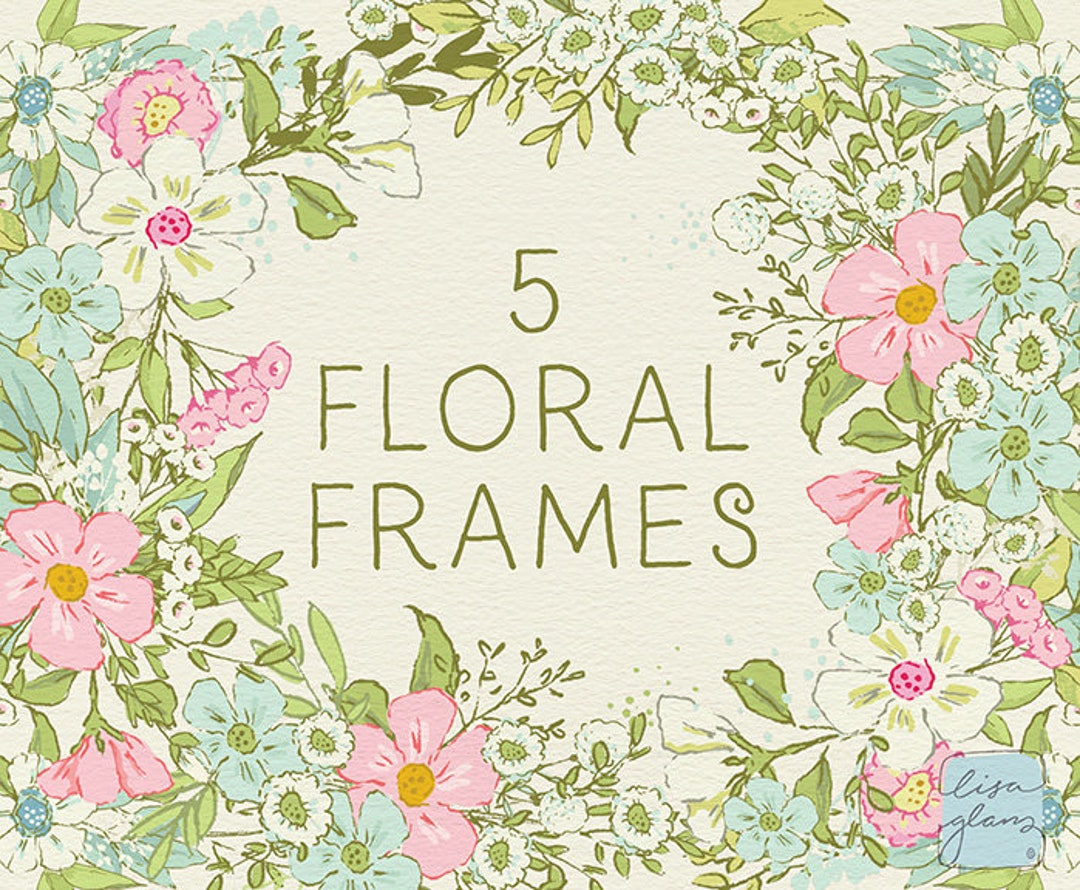 Spring Floral Frames Clipart Set: Hand Drawn Floral Frames Clipart ...