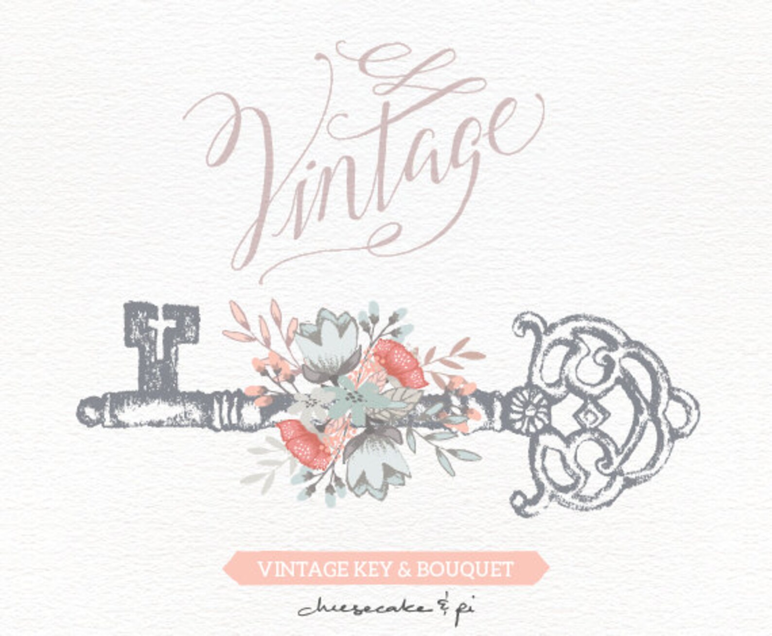 Vintage Key With Floral Bouquet Clipart / Wedding Invitation - Etsy