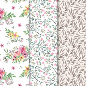 6 X Digital Papers Featuring Watercolor Floral Patterns and Leaf ...