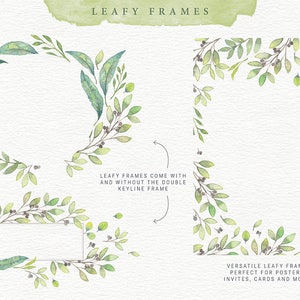 Watercolor Leaf Clipart Bundle, Green Watercolor Leaf Wreath, Wedding ...