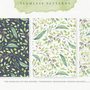 Watercolor Leaf Clipart Bundle, Green Watercolor Leaf Wreath, Wedding ...