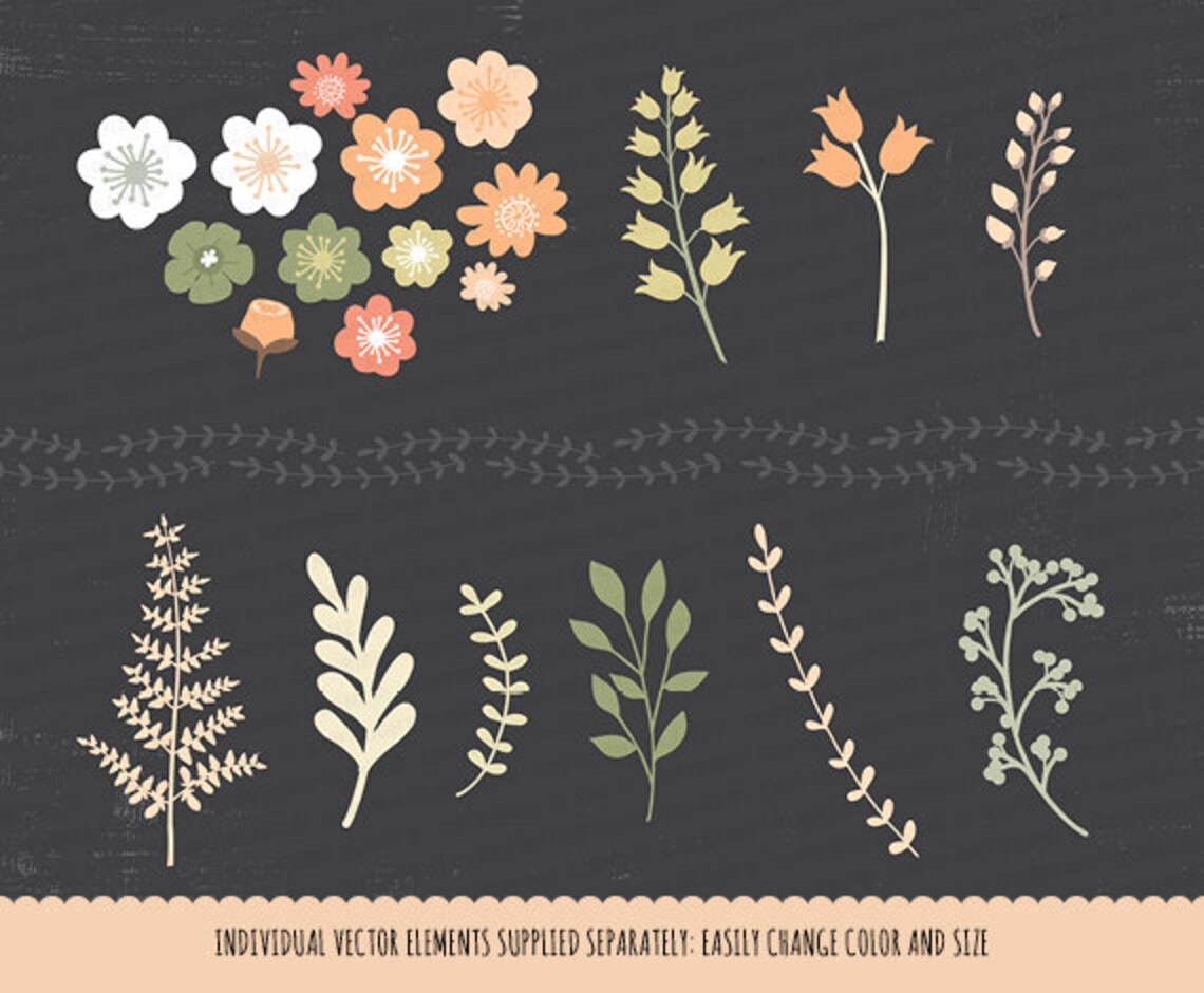 Chalkboard Wedding Clip Art Collection: Hand Drawn Floral - Etsy