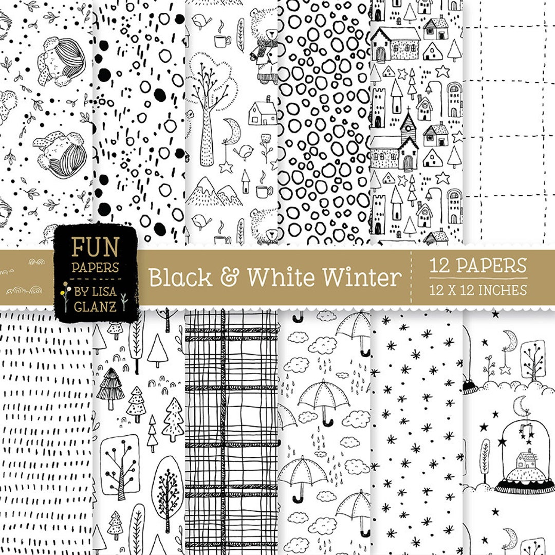 Winter Doodle Paper: Black and White Coloring Pages (digital Download ...