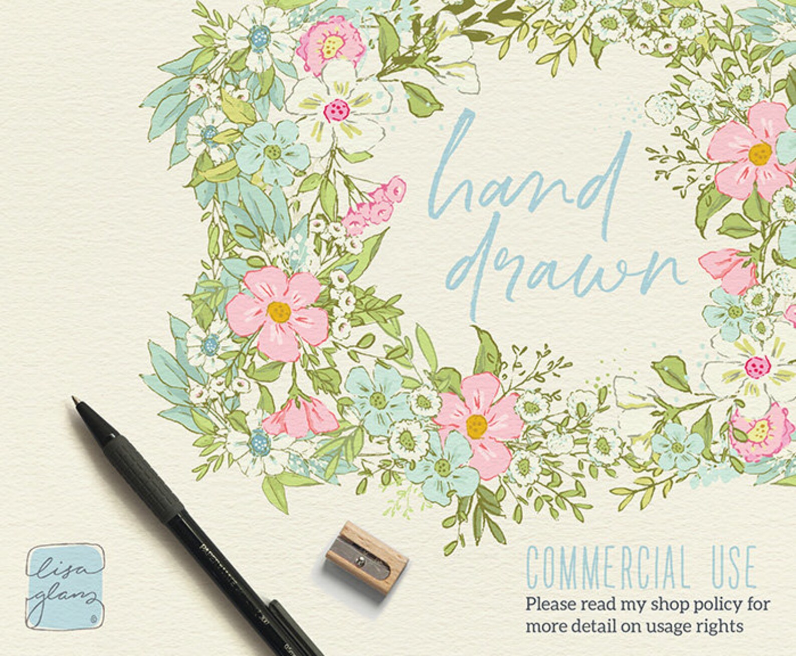 Spring Floral Frames Clipart Set: Hand Drawn Floral Frames - Etsy