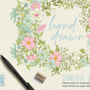 Spring Floral Frames Clipart Set: Hand Drawn Floral Frames Clipart ...