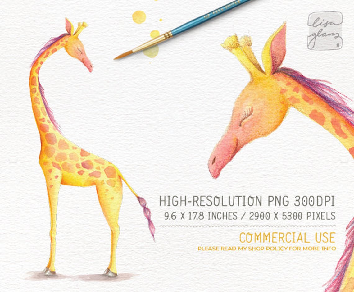 Watercolor Giraffe: Hand Painted Giraffe Clipart / Nursery Art | Etsy