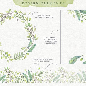 Watercolor Leaf Clipart Bundle, Green Watercolor Leaf Wreath, Wedding ...