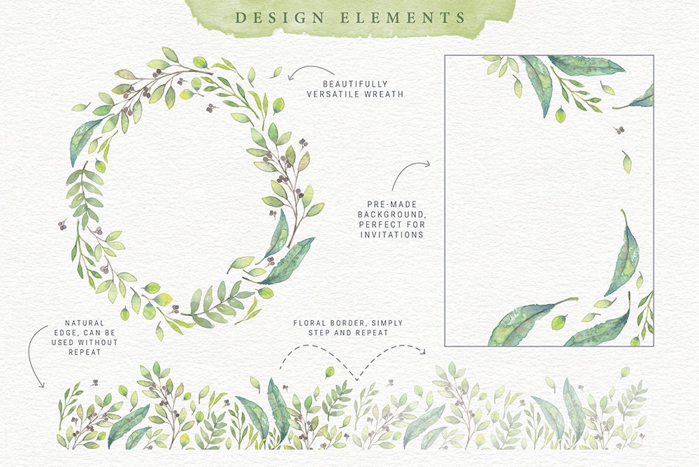 Watercolor Leaf Clipart Bundle Green Watercolor Leaf Wreath - Etsy