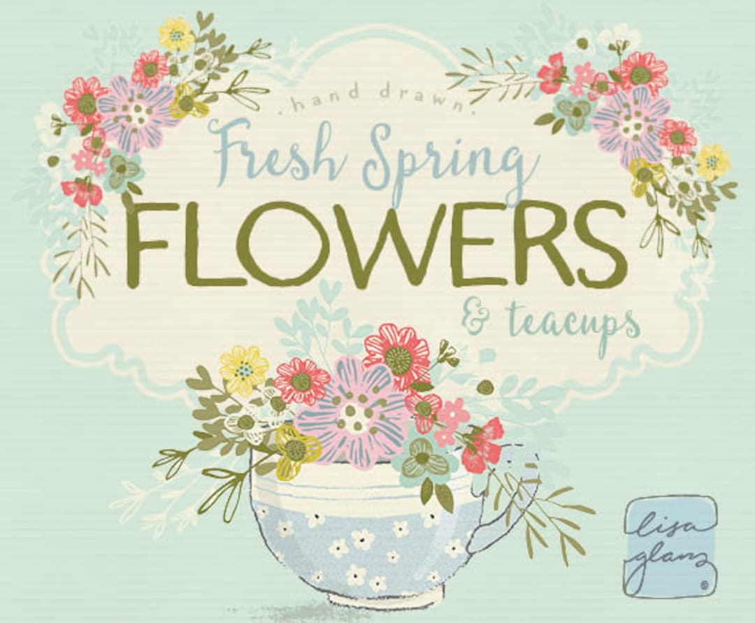 Cute Spring Flower Clipart Set: Bouquet Clip Art, Teacup, Instant ...