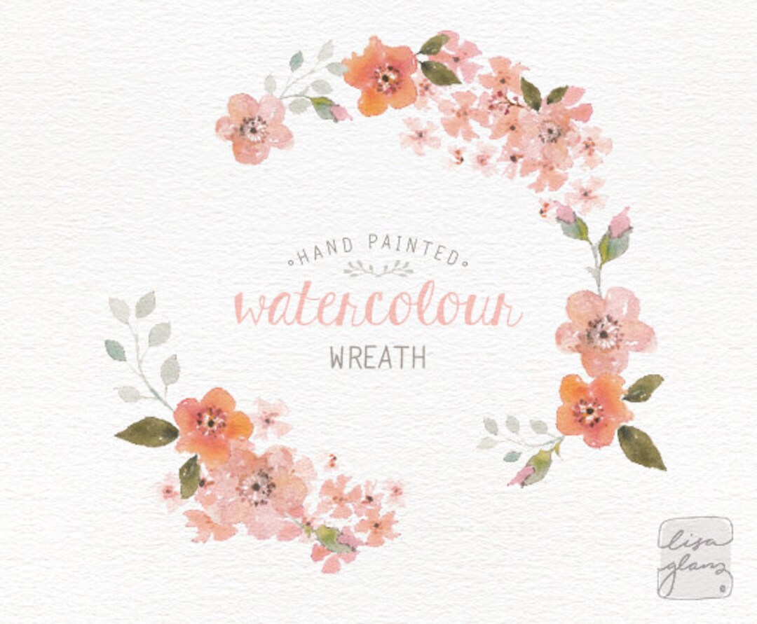 Peach Blossom Watercolor Wreath Clipart: Hand-painted Floral Design ...