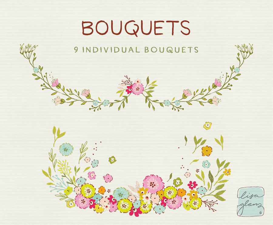 Colorful Spring Flower Clipart Set: Bouquet Clip Art Bright | Etsy