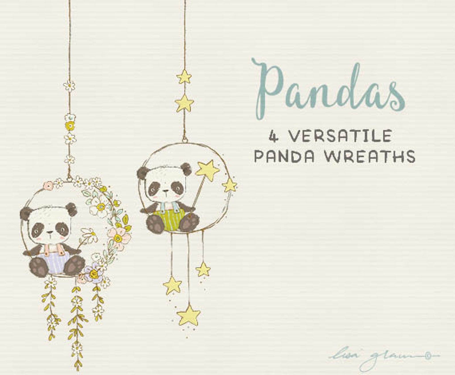 Spring Pandas Clipart Set: Panda Bear Clip Art Sweet Clipart | Etsy