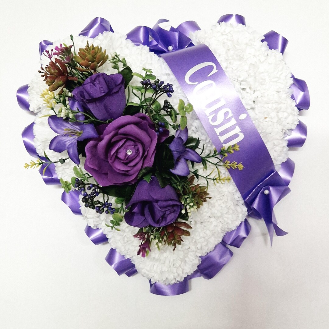 Stems 13" Purple Solid Heart Shape Silk Artificial Funeral Flowers ...