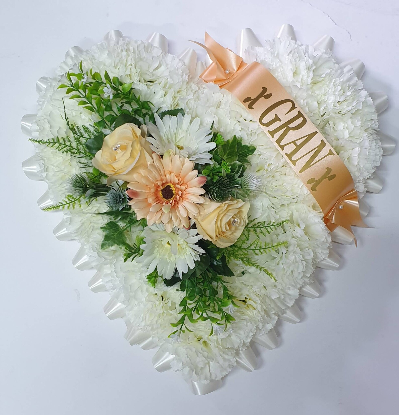 Stems Solid Heart Shape Silk Artificial Funeral Flowers Wreath/memorial ...