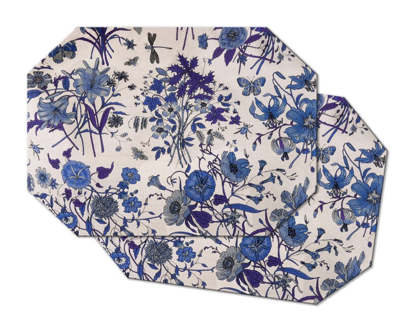 Blue and White Floral Placemats for Round Tables Tactile | Etsy